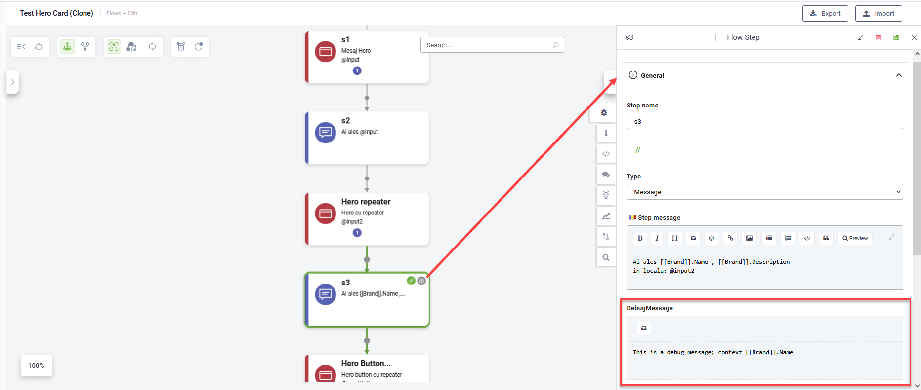Debug Messages in Flow Steps